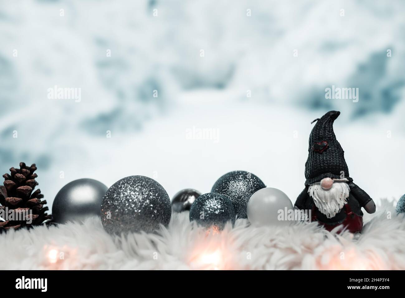 Christmas background with lantern and christmas balls in the snow ...