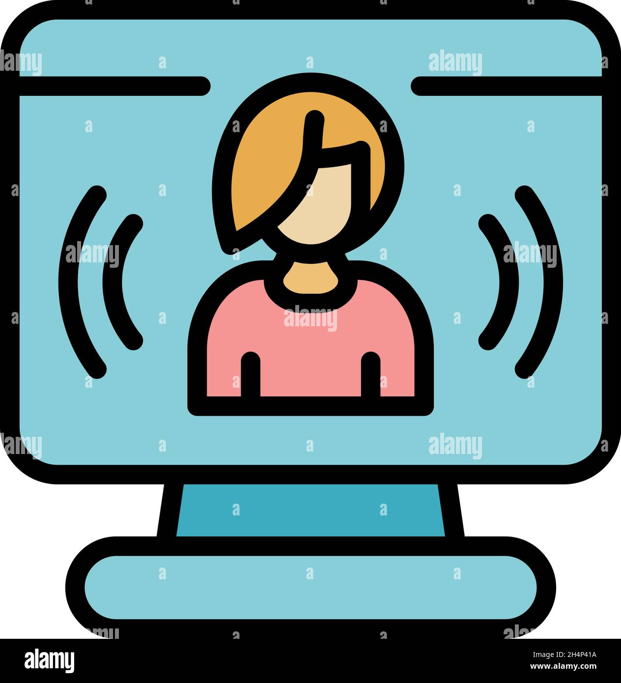 Computer video call icon. Outline computer video call vector icon color ...