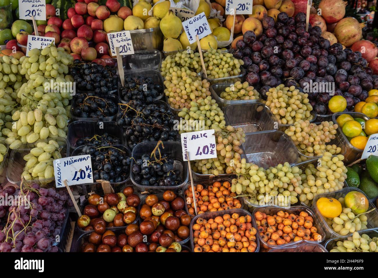 Istanbul, Turkey October 22nd 2021 Fruit for sale outside a grocery ...