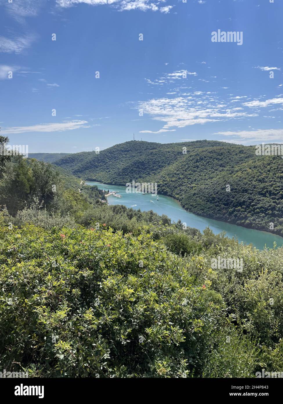 Scenic view of the Lim bay in a greenvalley on the western coast of ...