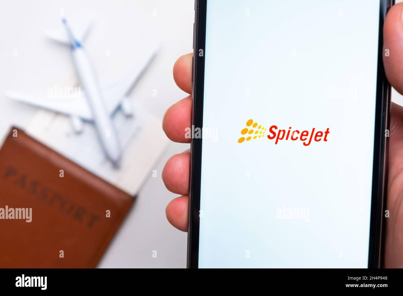 Spicejet airlines company app or logo displayed on a mobile phone with ...