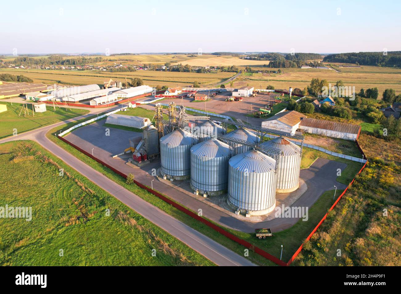 Silo storage at farm. Elevator for storage siliage and grain. Feed ...