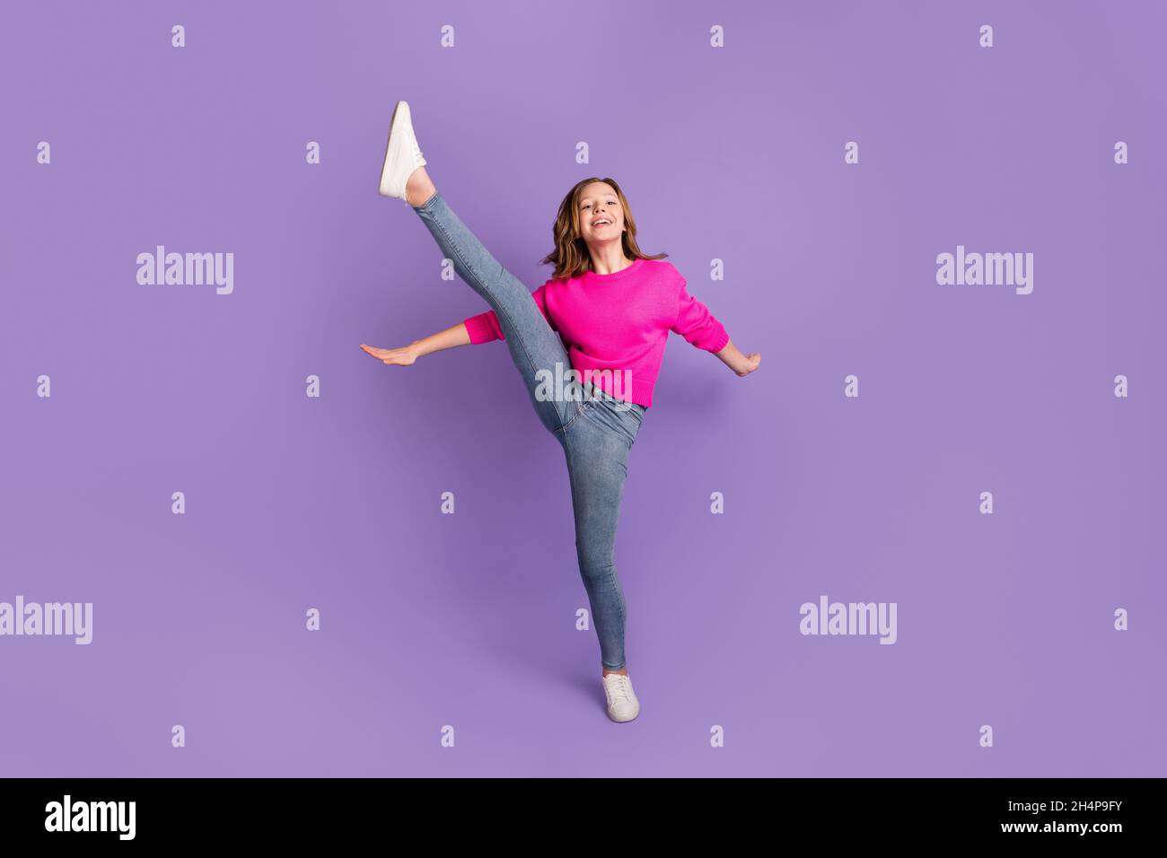 Full size photo of young sportive active smiling crazy positive girl ...