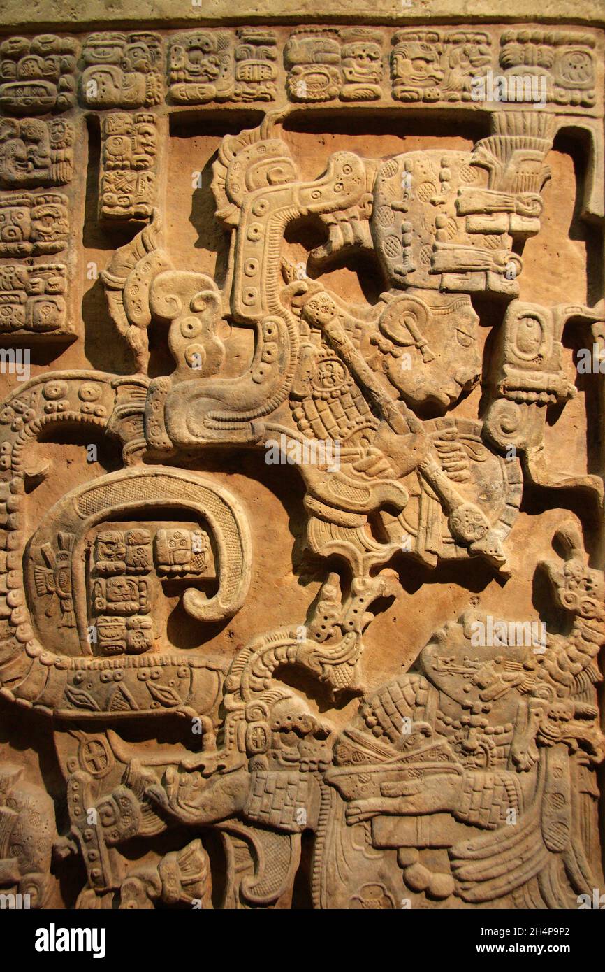 Stone relief of bloody Mayan rite in the British Museum. Established in ...