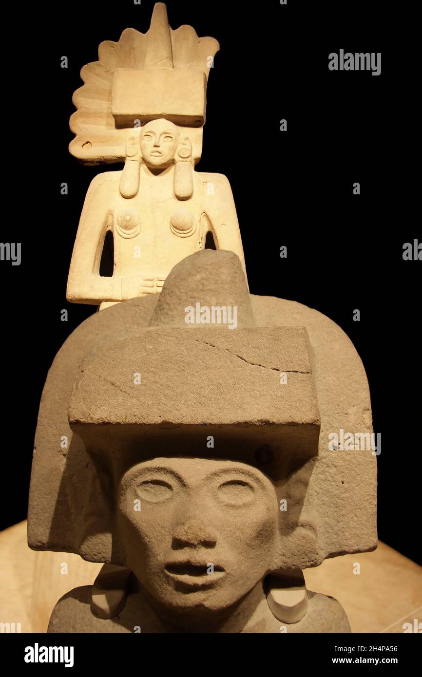 Stone statues of Huaxtec female deities from pre-Columbian Mesoamerica ...