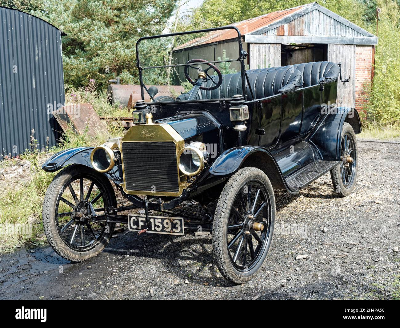 An early Ford Model T car stands by the colliery sheds at the Beamish ...