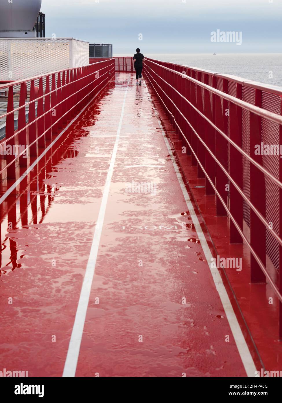Superstructure and running track of a liner at sea. One of the oddities ...