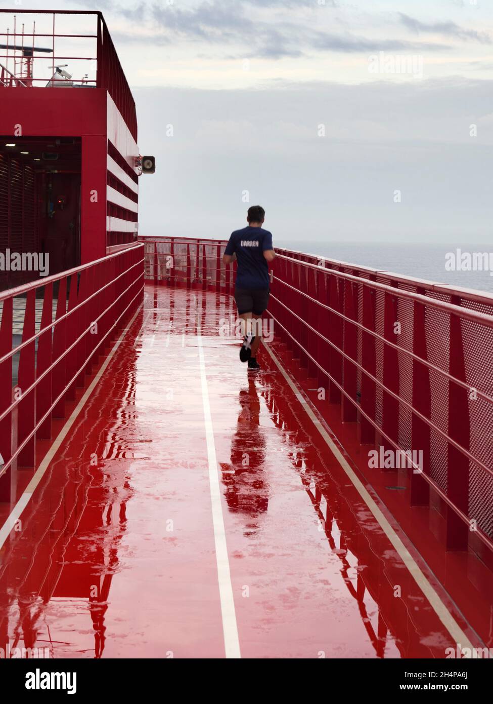 Superstructure and running track of a liner at sea. One of the oddities ...
