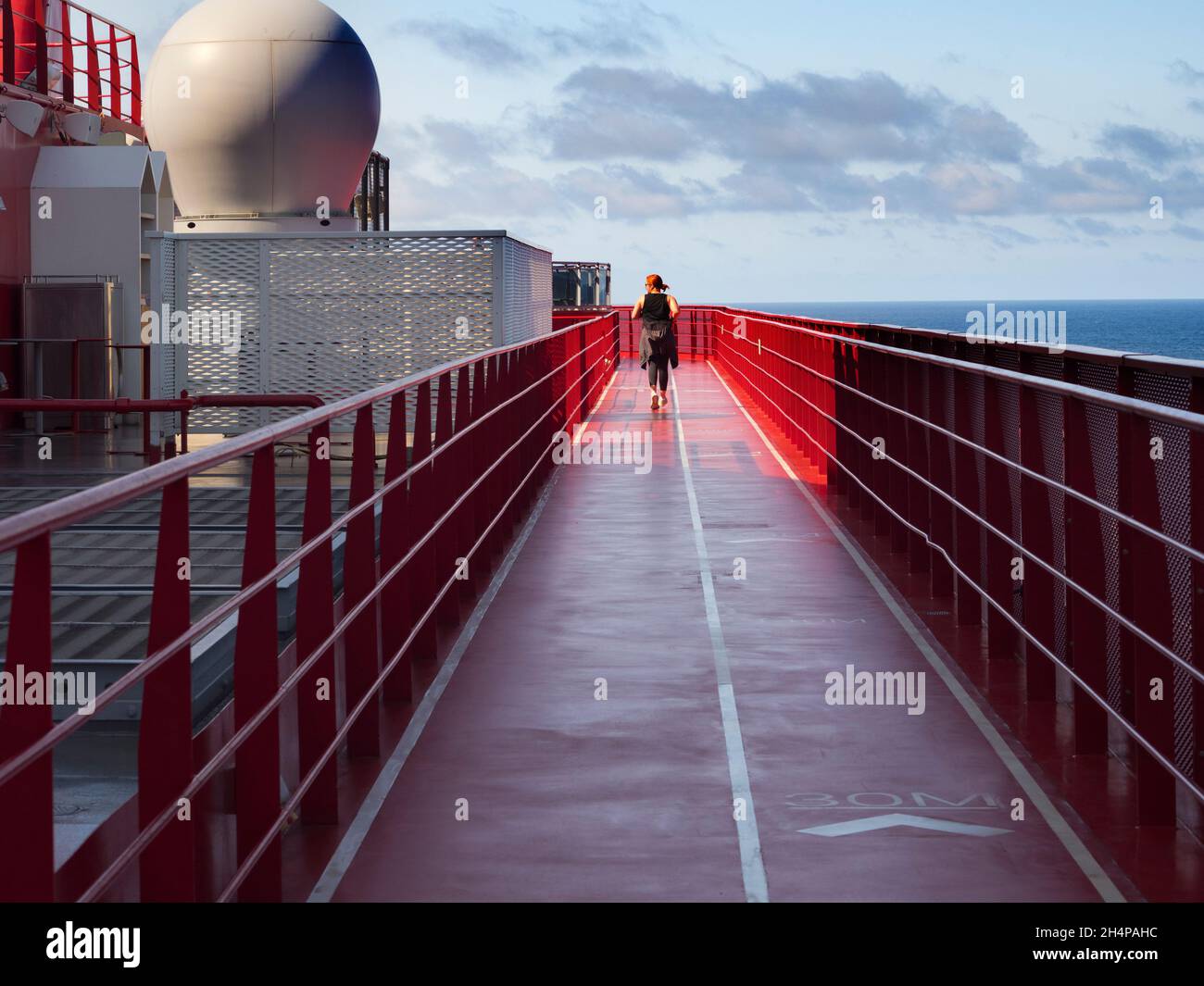 Superstructure and running track of a liner at sea. One of the oddities ...