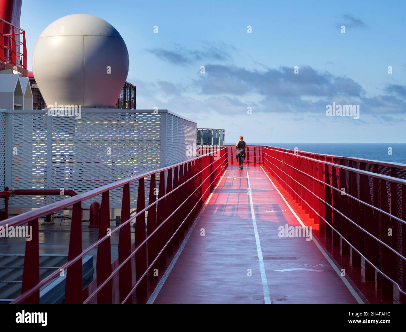 Superstructure and running track of a liner at sea. One of the oddities ...