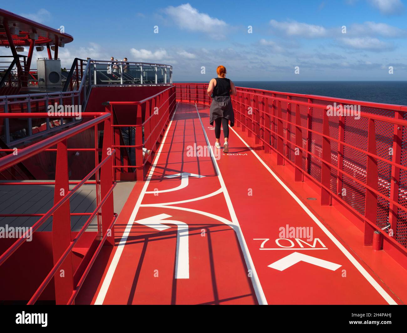 Superstructure and running track of a liner at sea. One of the oddities ...