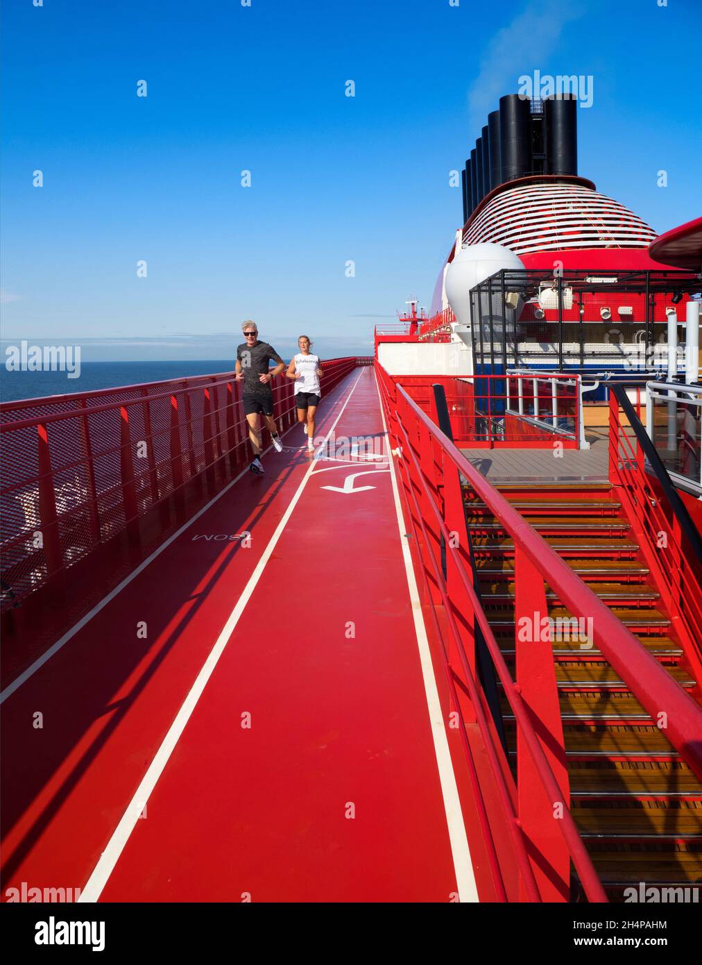 Superstructure and running track of a liner at sea. One of the oddities ...