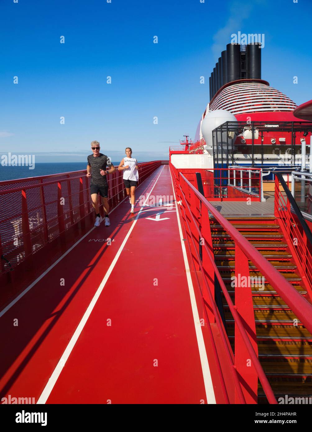 Superstructure and running track of a liner at sea. One of the oddities ...