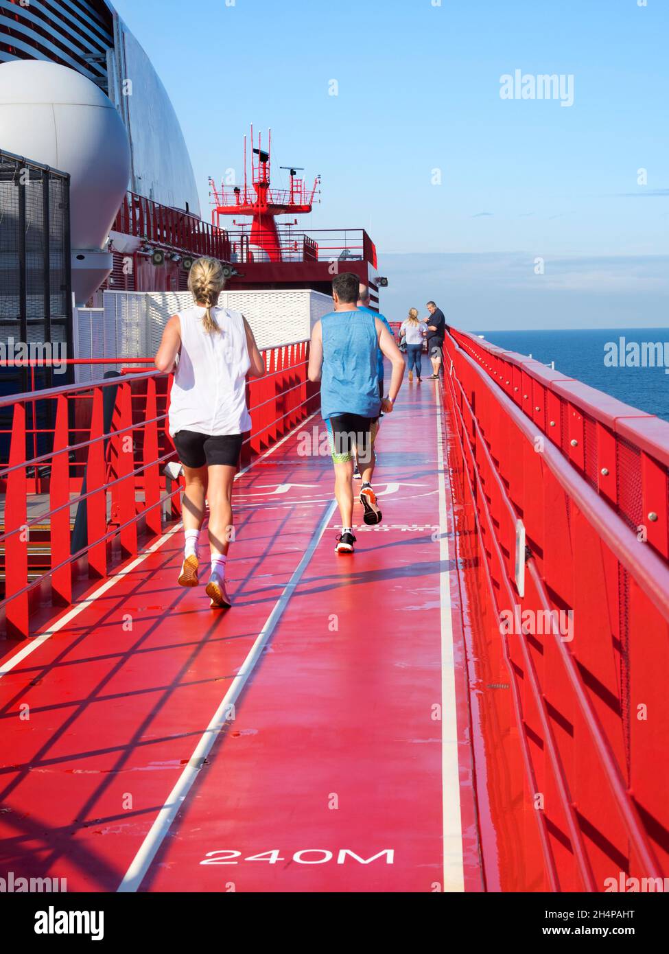Superstructure and running track of a liner at sea. One of the oddities ...