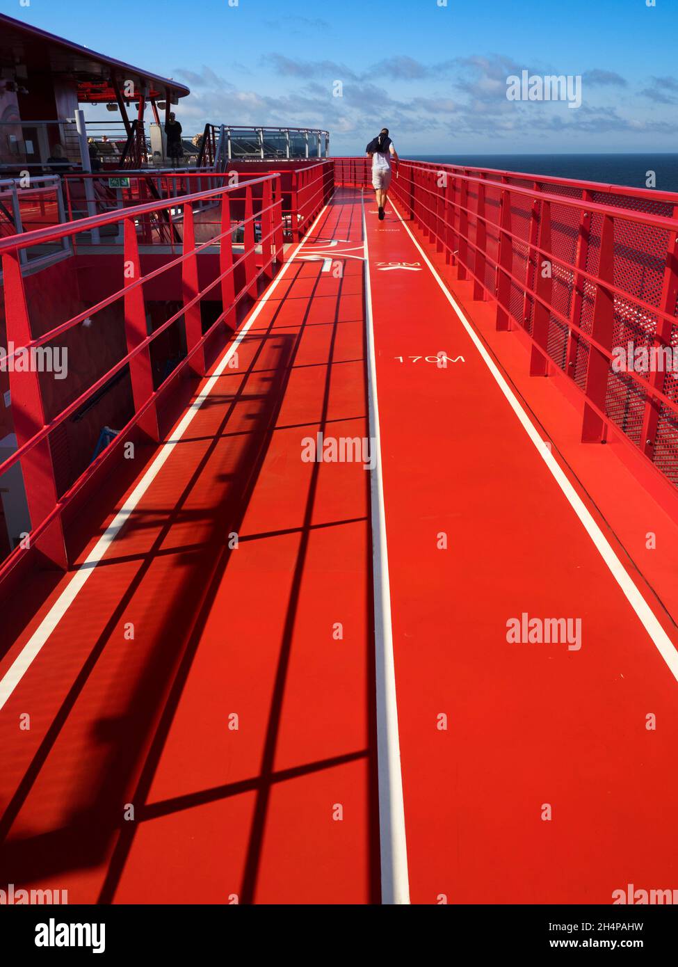 Superstructure and running track of a liner at sea. One of the oddities ...