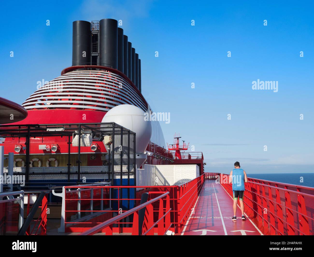 Superstructure and running track of a liner at sea. One of the oddities ...