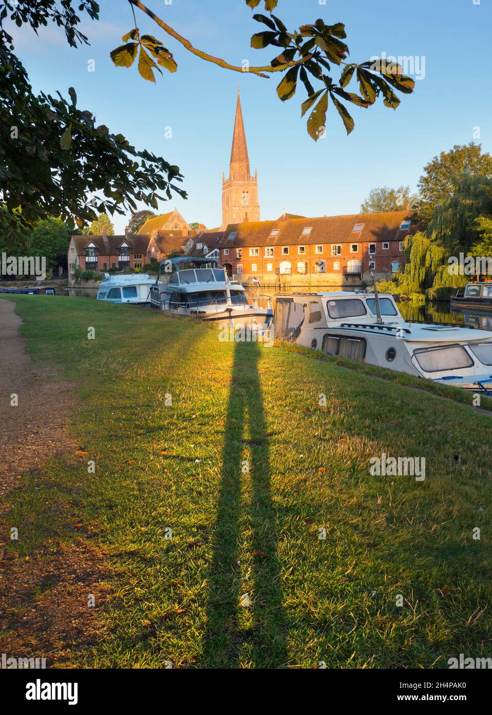Early morning shadow of the photographer by the Thames at Abingdon ...