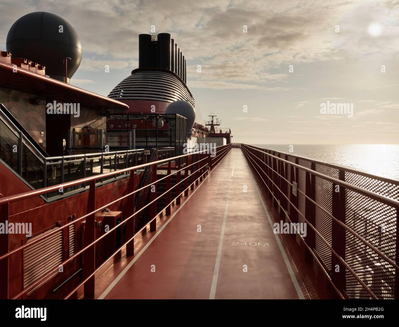 Superstructure and running track of a liner at sea. One of the oddities ...