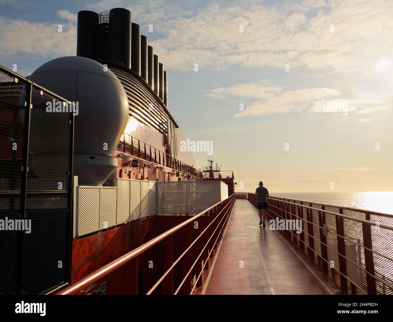 Superstructure and running track of a liner at sea. One of the oddities ...