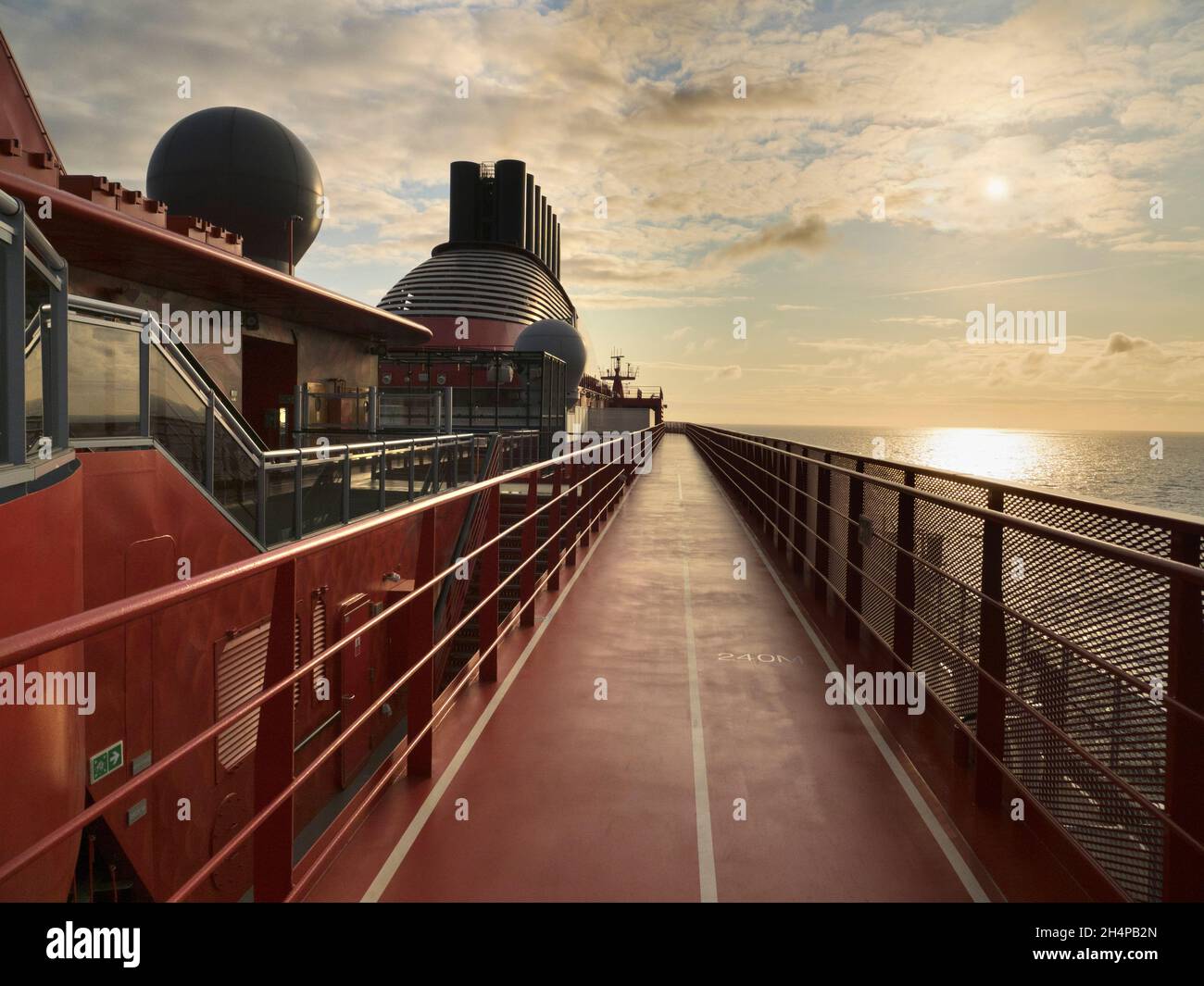 Superstructure and running track of a liner at sea. One of the oddities ...