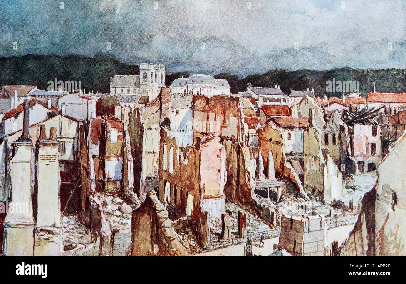 View over Verdun after bombing, 1916, Meuse Department, France Stock ...