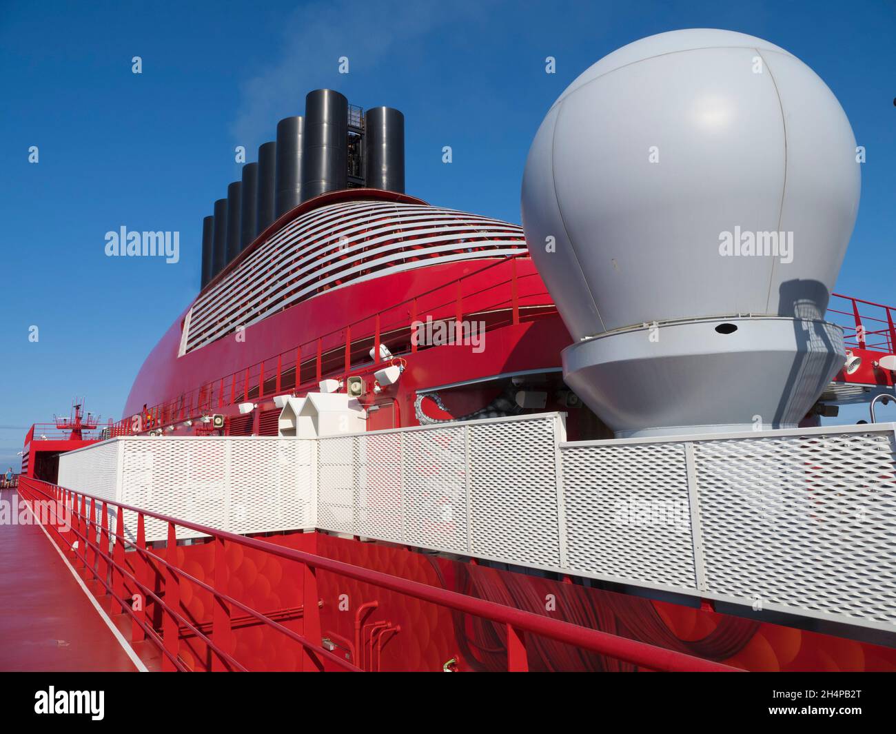 Superstructure and running track of a liner at sea. One of the oddities ...