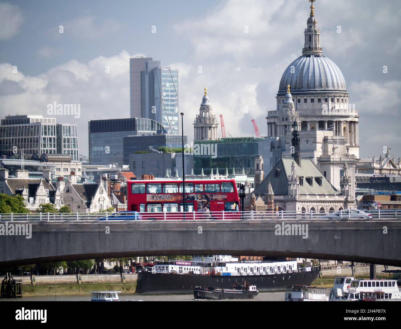 Here we see the view from Waterloo Embankment, looking up the Thames to ...