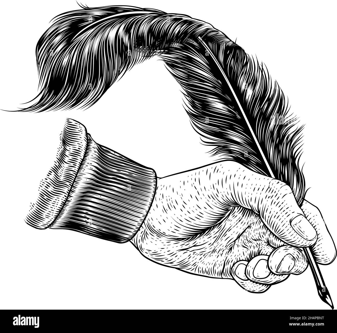 Quill Feather Ink Pen Hand Vintage Woodcut Print Stock Vector Image ...