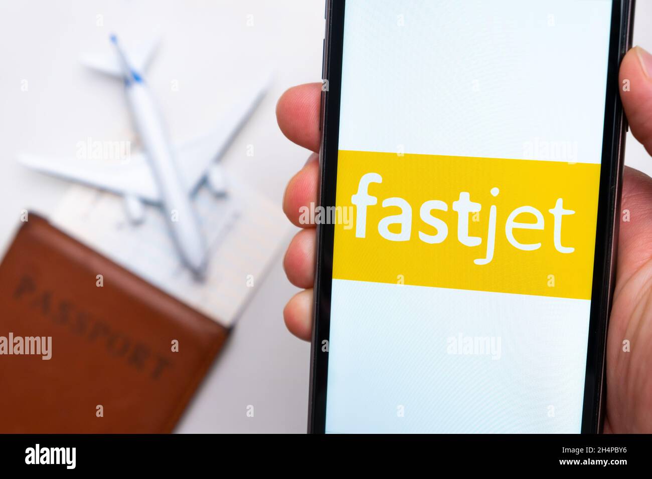 Fastjet airlines company app or logo displayed on a mobile phone with ...