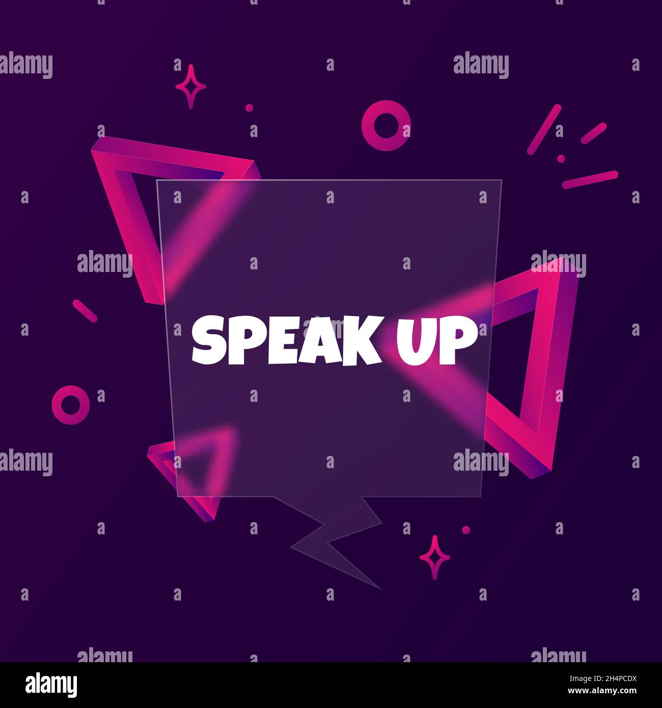 Speak up. Speech bubble banner with Speak up text. Glassmorphism style ...