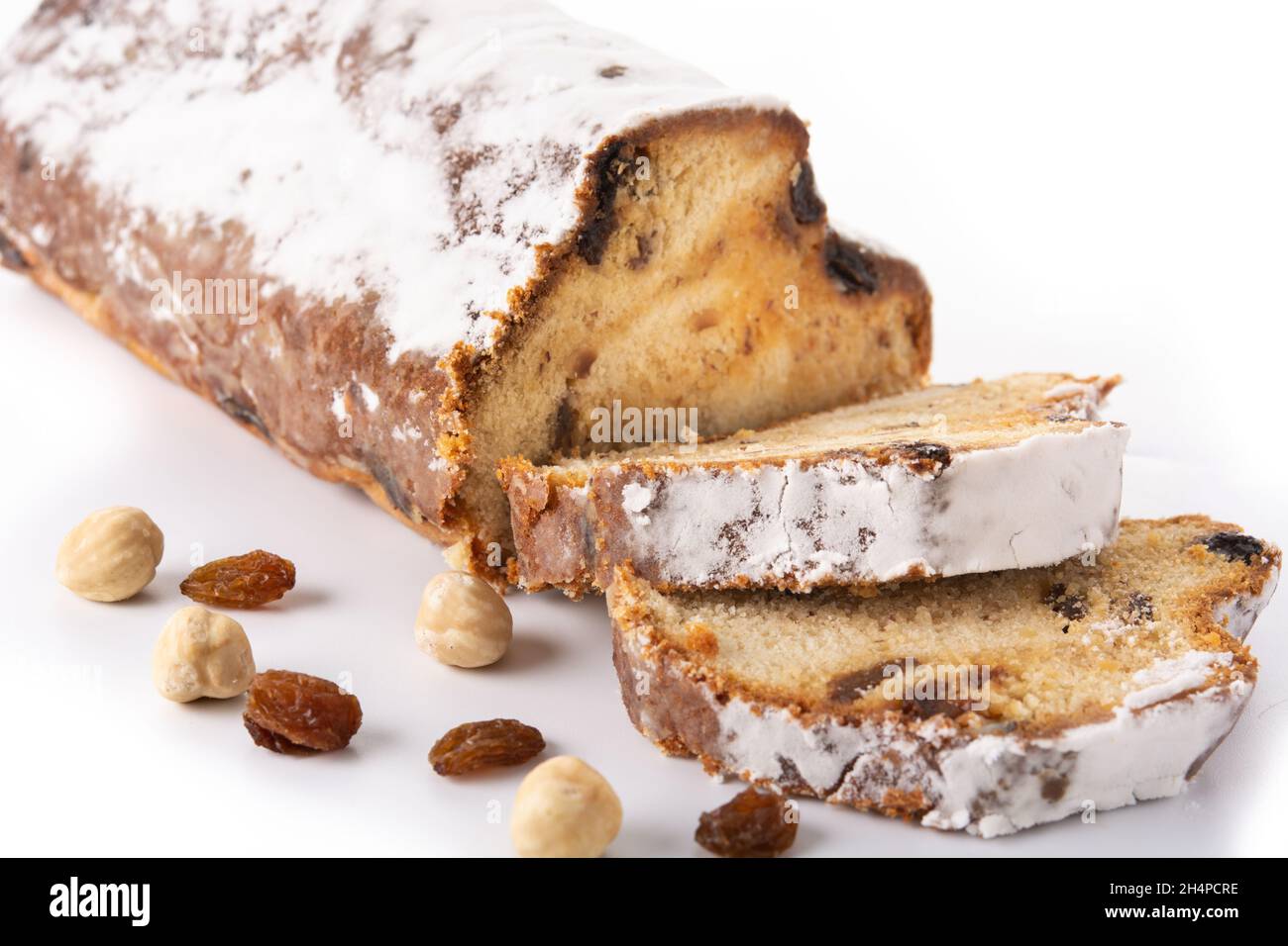 Traditional German Christmas stollen isolated on white background Stock ...