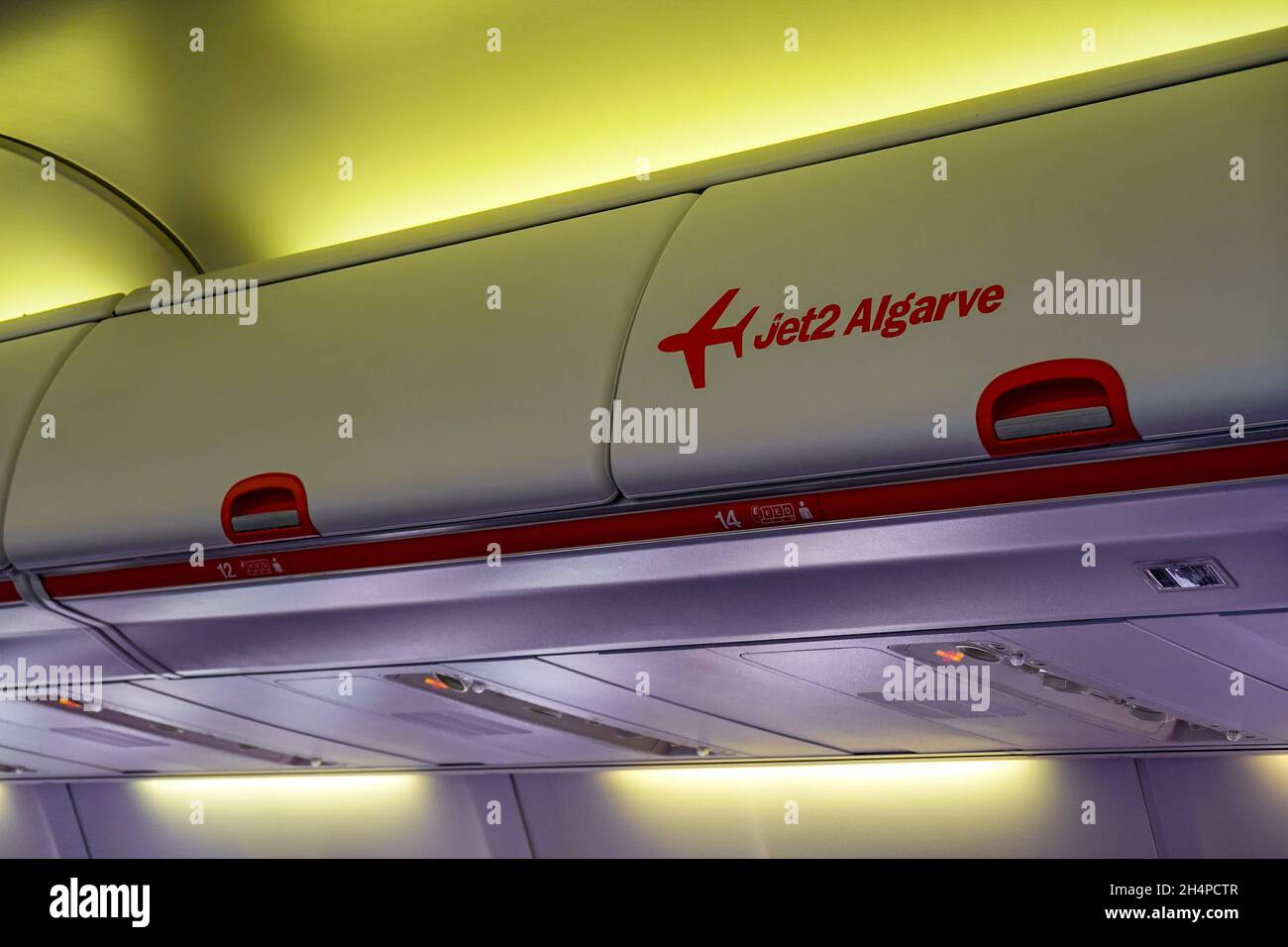 Inside empty Jet2 aeroplane, Airbus Stock Photo - Alamy