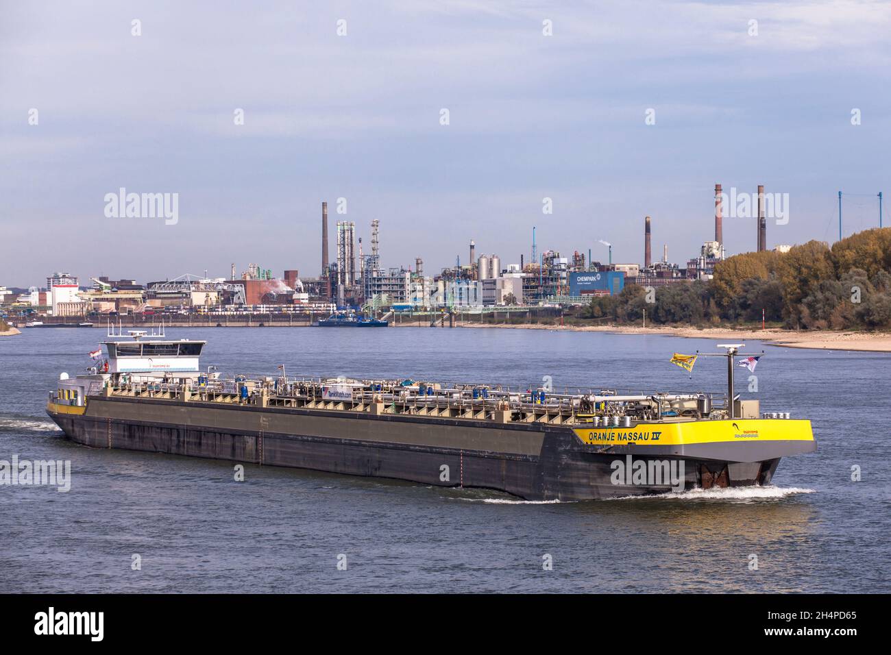 view to the Chempark, former known as the Bayer factory, river Rhine ...