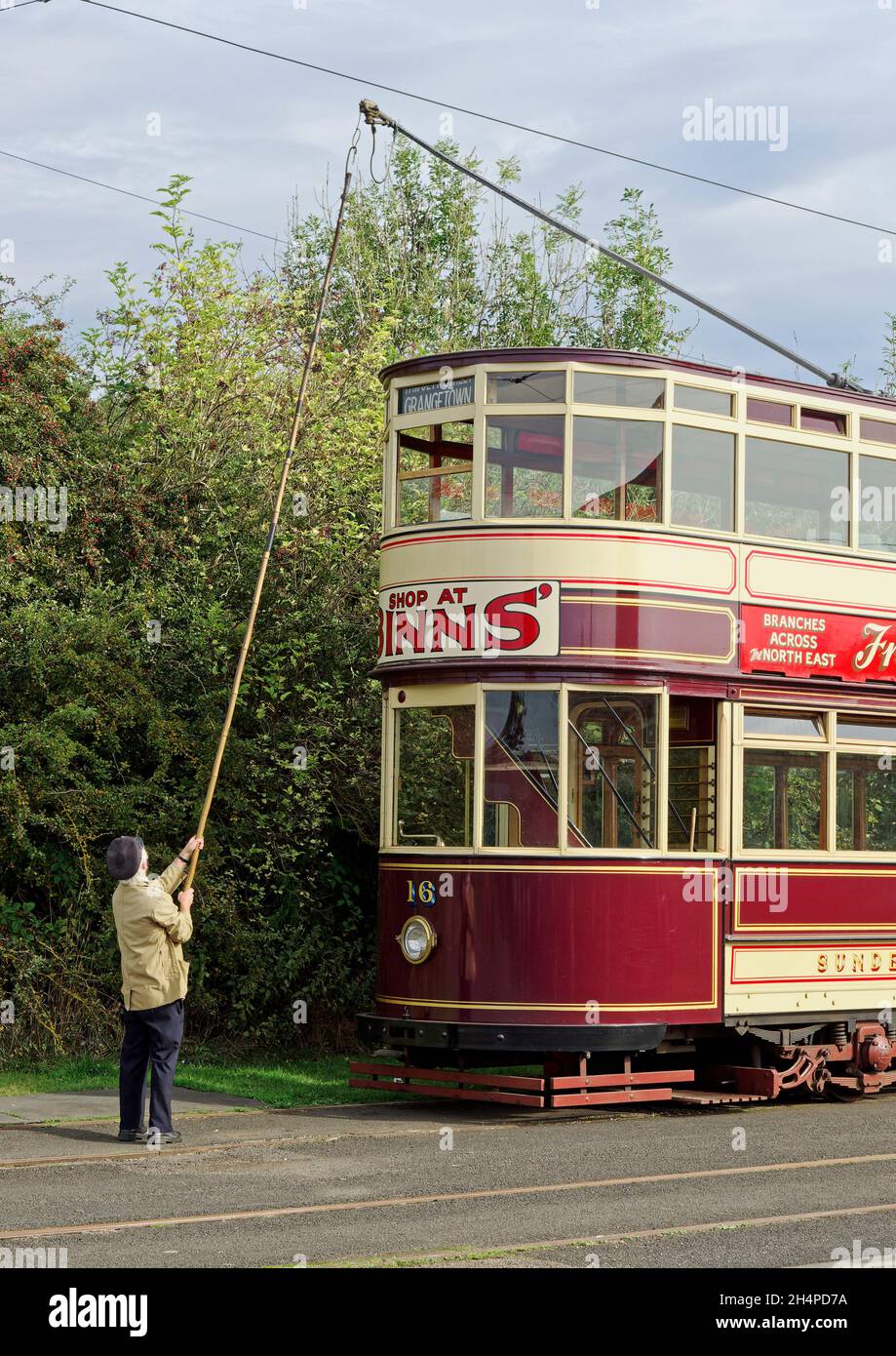 Former Sunderland tram on the rural part of the tramway at Beamish ...