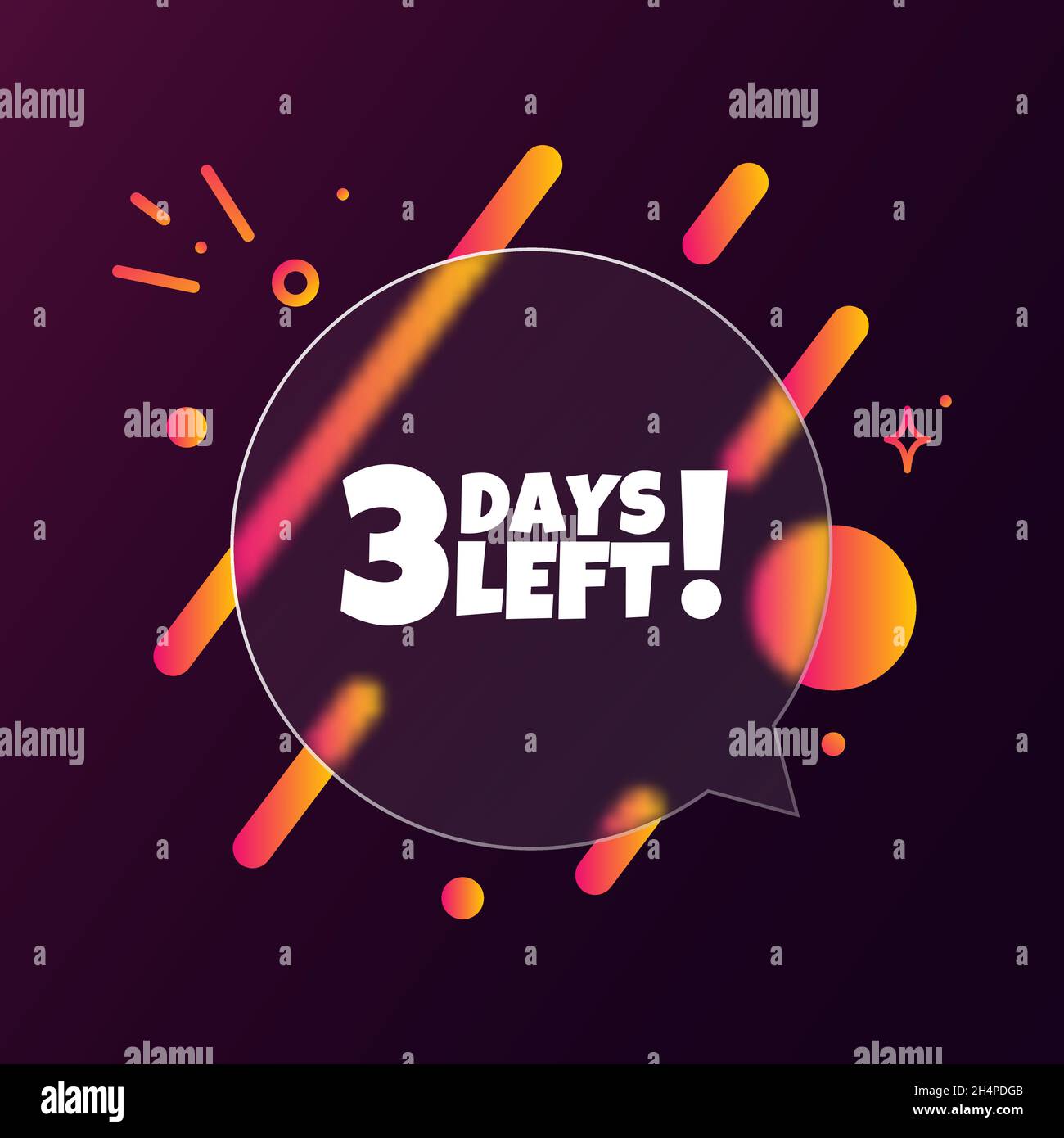 3 days left. Speech bubble banner with 3 days left text. Glassmorphism ...