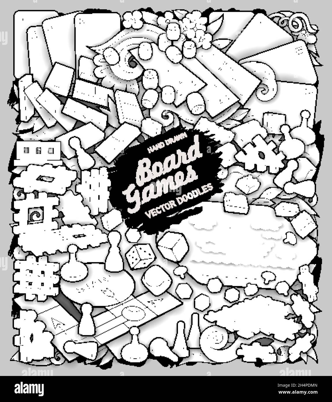 Cartoon vector doodle Board Games illustration. Funny monochrome ...