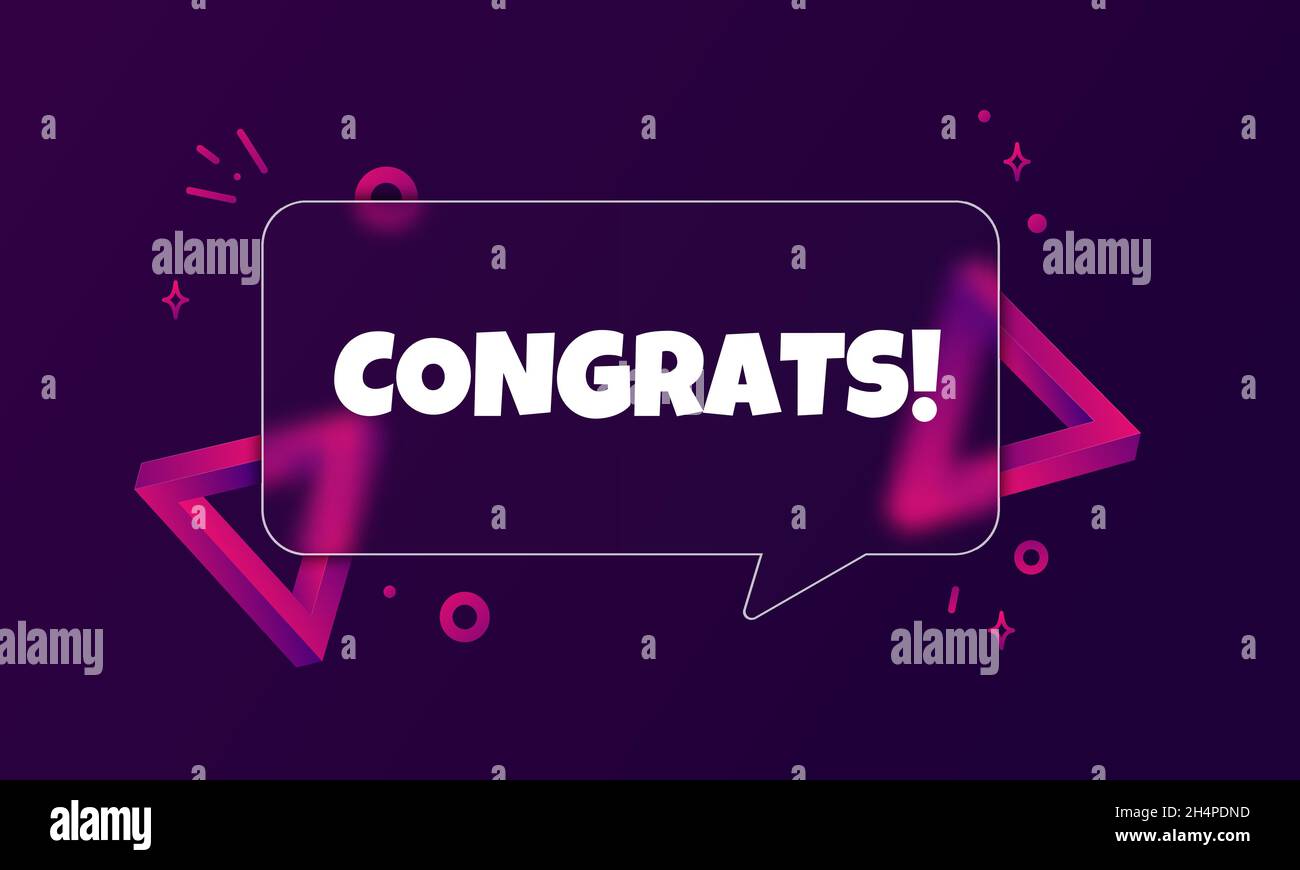 Congrats. Speech bubble banner with Congrats text. Glassmorphism style ...