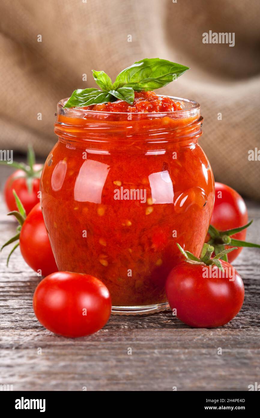 Tomato puree prepared from local and fresh tomatoes with mint Stock ...