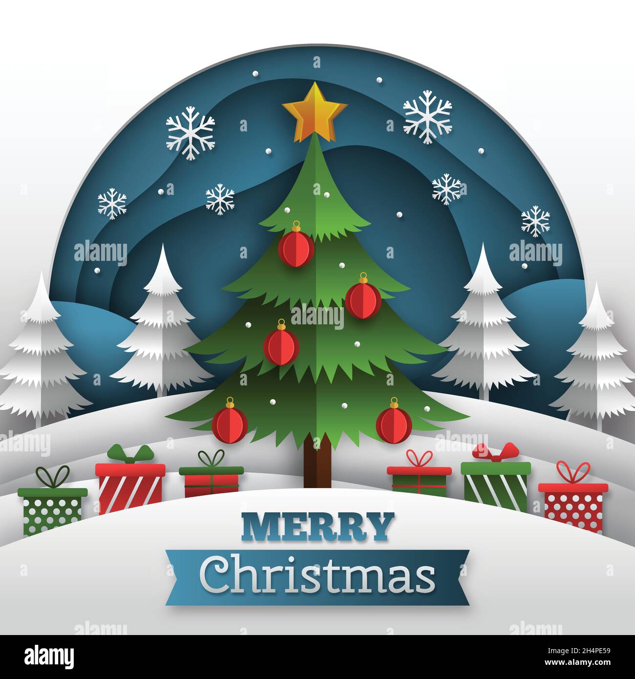 christmas background paper style vector design illustration Stock ...