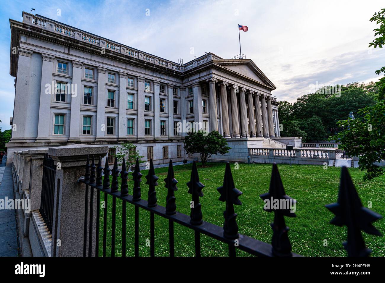 Washington DC--May 15, 2021; black iron fences line grounds at front ...