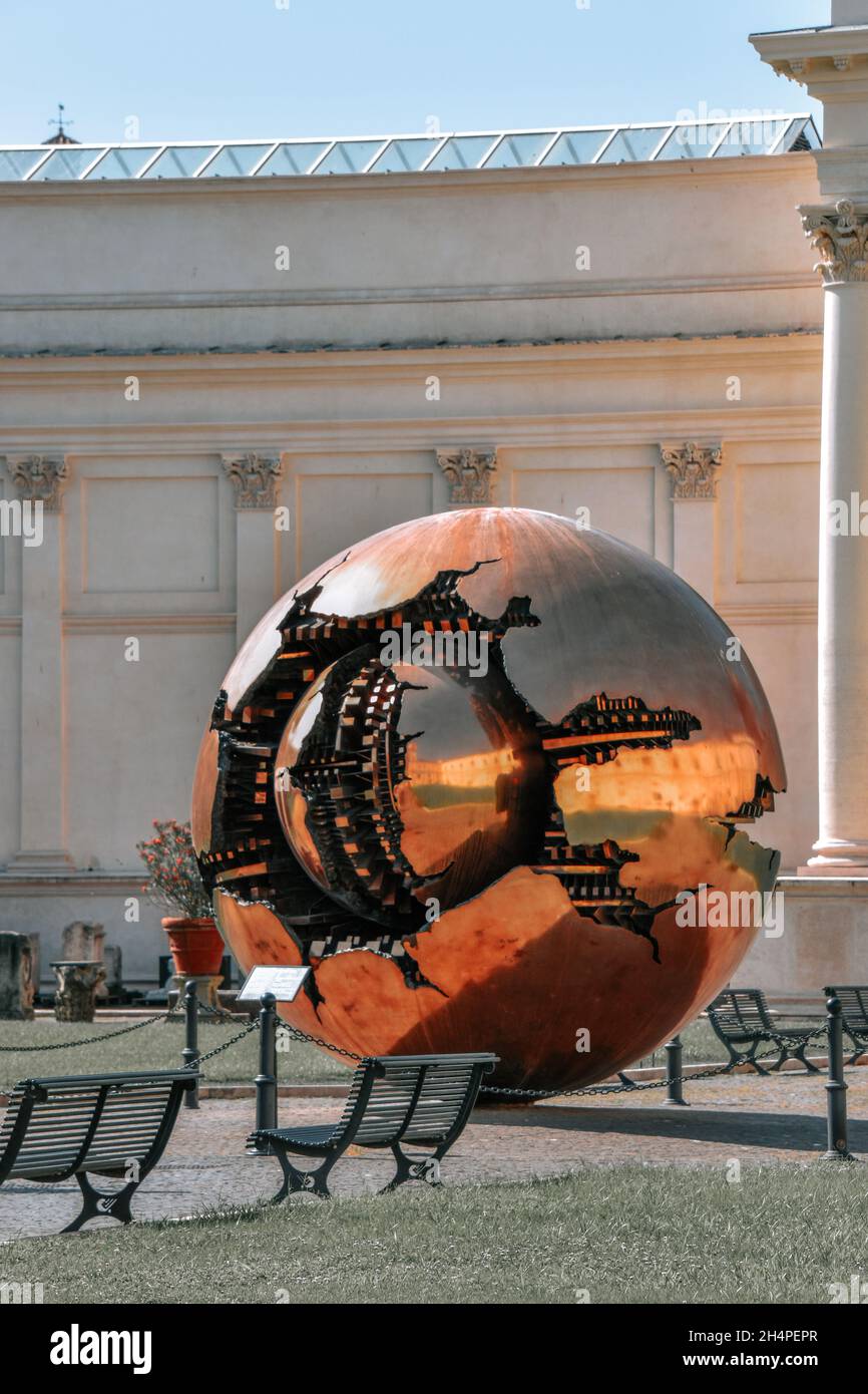Beautiful scenery of old buildings, A huge golden ball in a museum in ...
