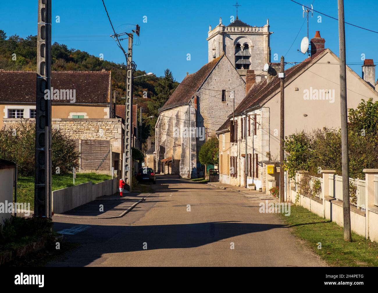 A street scene in the small village of Merry sur Yonne, Yonne, France ...