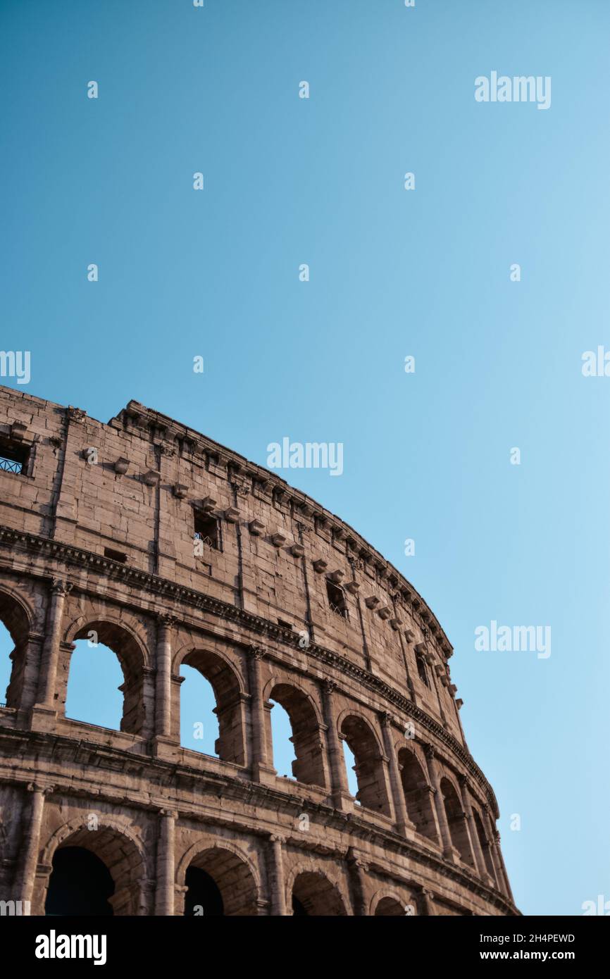 Low angle Beautiful scenery of the circular Colosseum, Rome, Italy ...