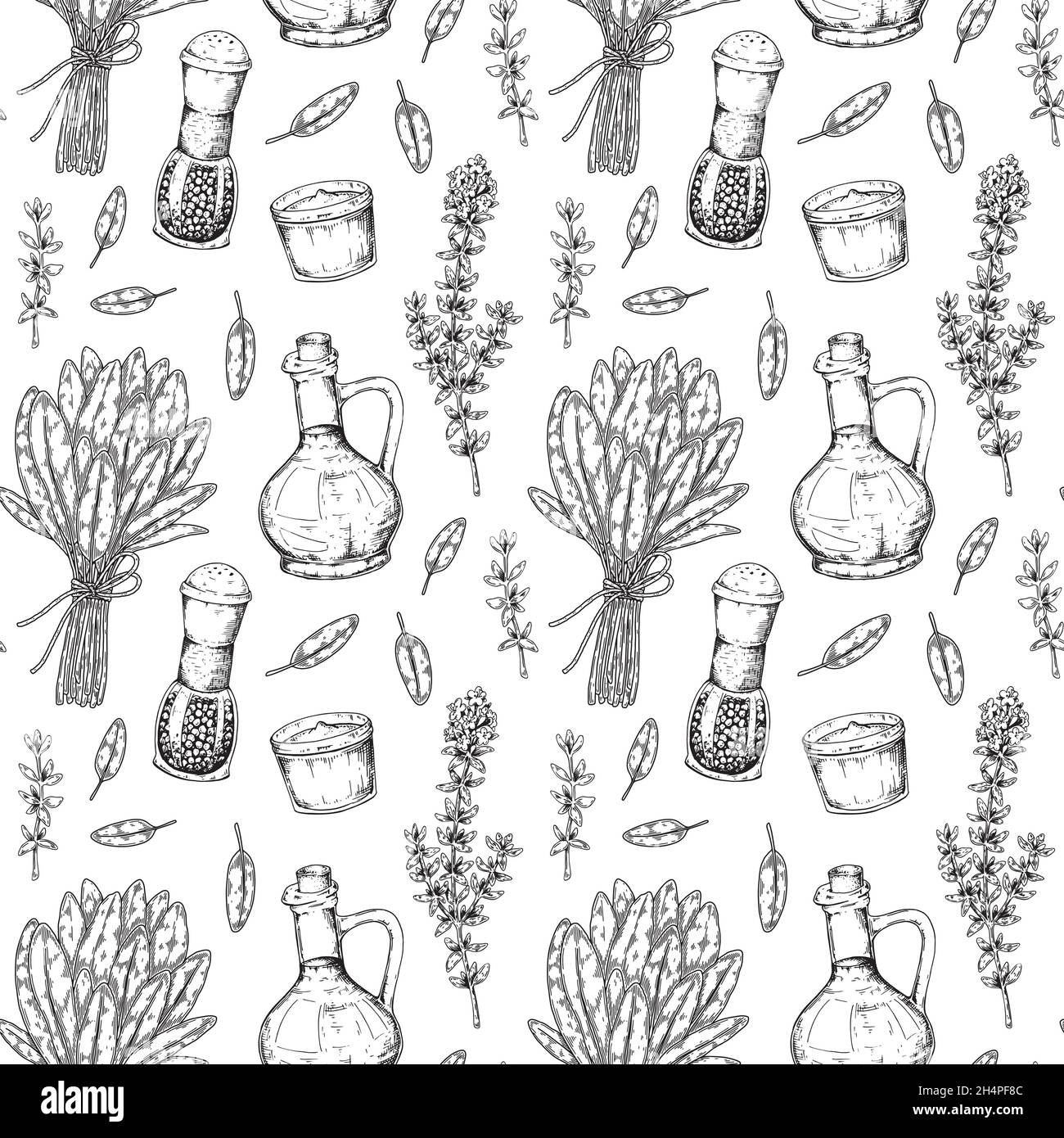 Hand drawn seasoning seamless pattern. Vector illustration in sketch ...