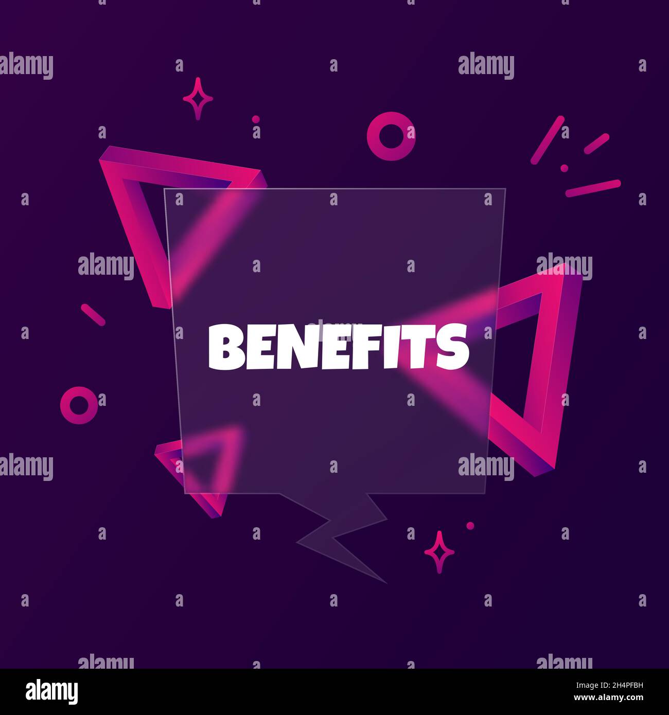 Benefits. Speech bubble banner with Benefits text. Glassmorphism style ...