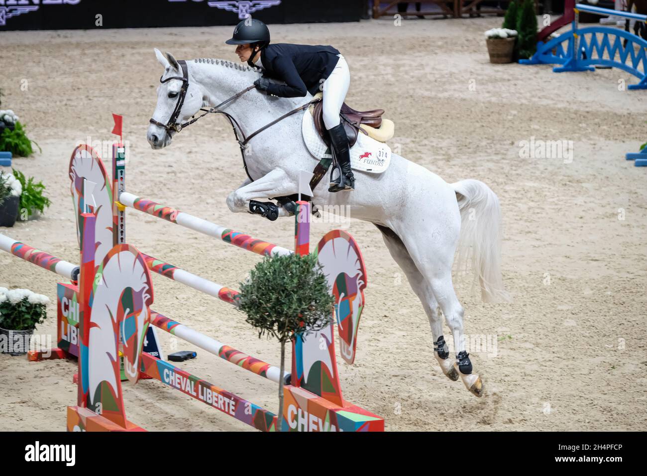 Lyon (France), 30 October 2021. Swiss rider Janika Sprunberg jumping a ...