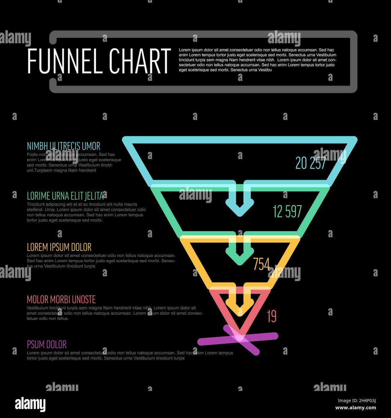 Vector thick line Infographic 4 level layers funnel template with ...