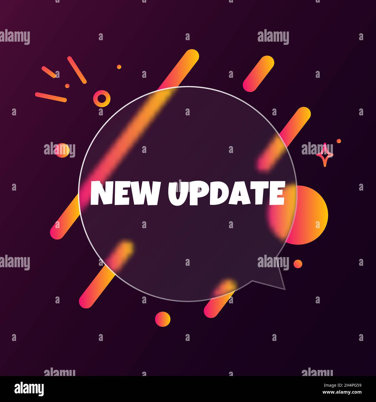 New update. Speech bubble banner with New update text. Glassmorphism ...