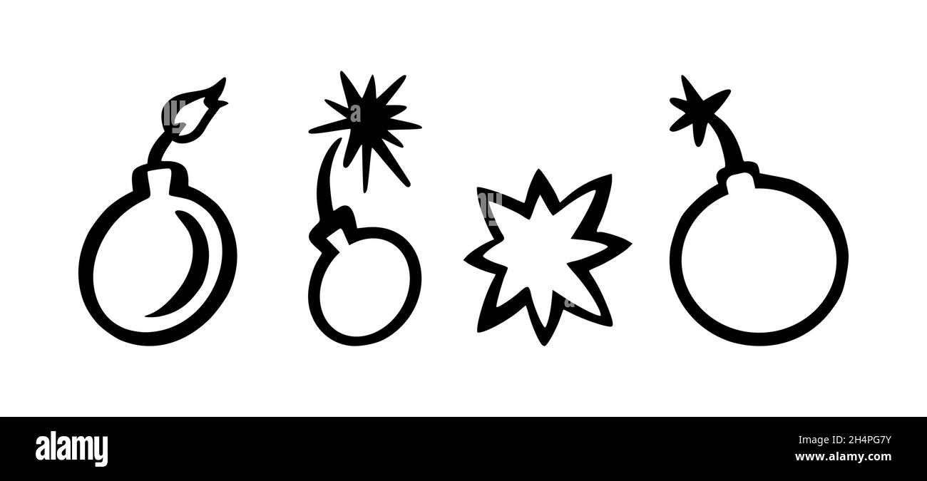 Bomb icons set. Bomb symbols in hand drawn style. Vector illustration ...