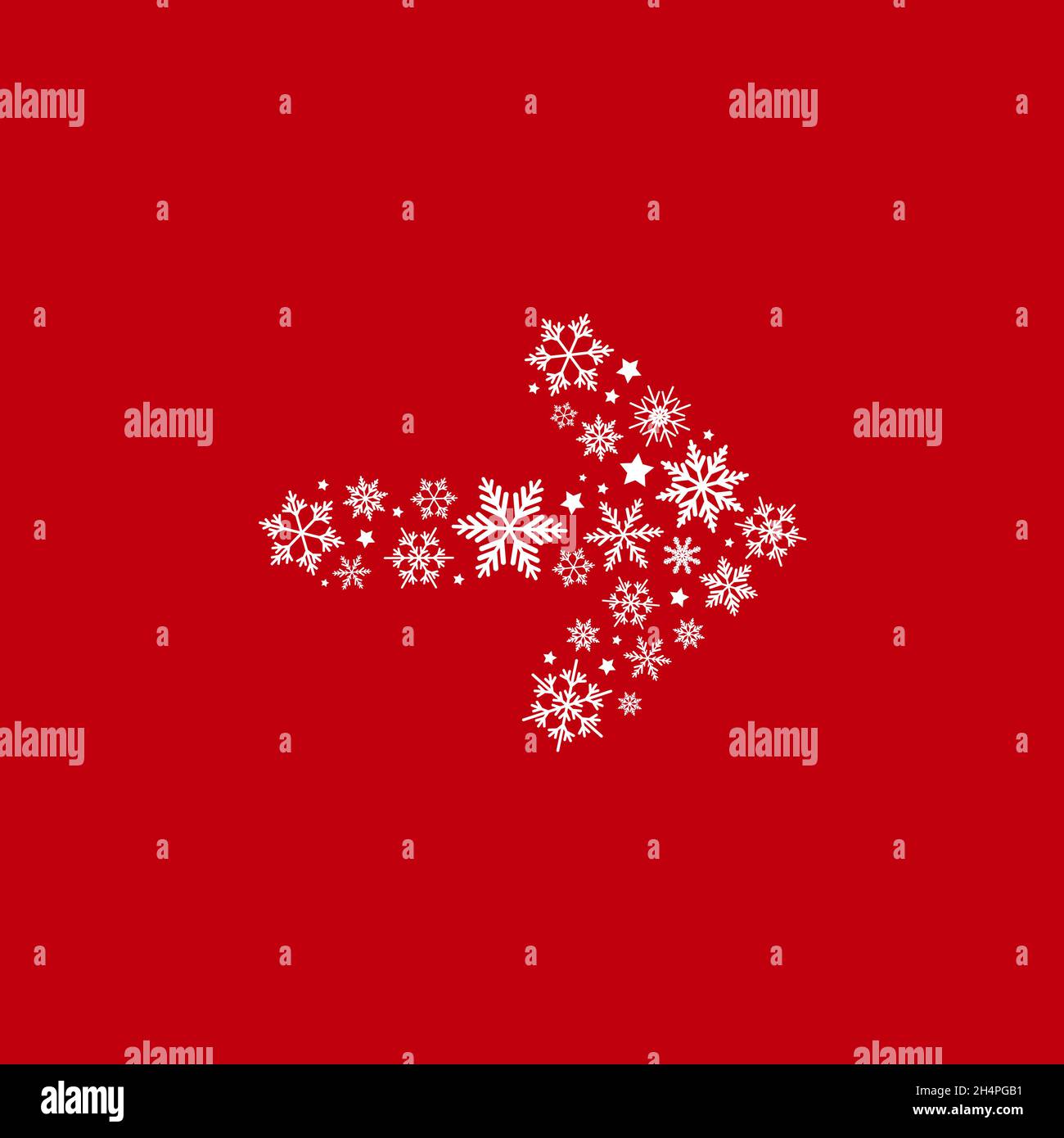 white right arrow made of snowflakes and stars. Vector icon isolated on ...